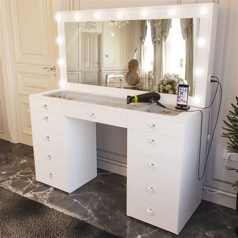 Ibbie Pro Modern Vanity Table 11 Drawers Light Usb Port Mirror Power