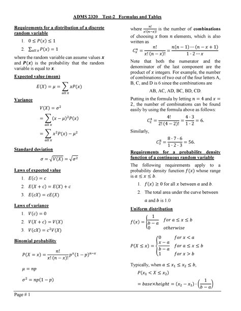 adms 2320 test 2 formula sheet requirements for a distribution of a discrete random variable 1