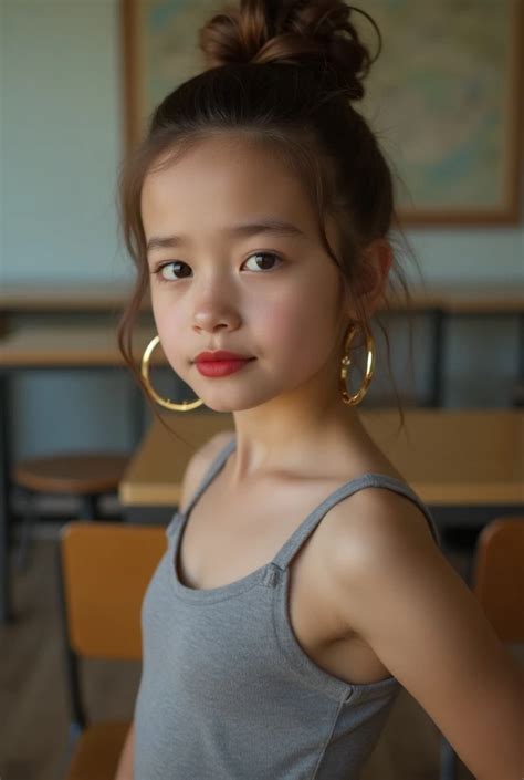一人の女の子 彼女は Very Young 彼女は 彼女は胸が大きい 巨乳 彼女は茶色の髪を持っている 彼女は Standing