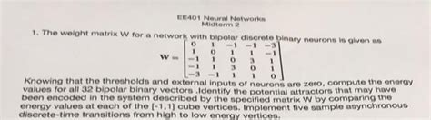 Solved 1 The Weight Matrix W For A Network With Bipolar
