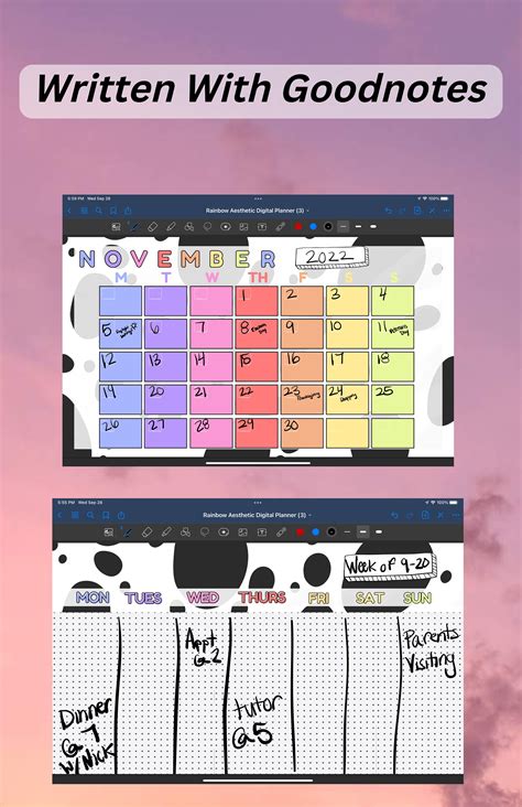 Rainbow Aesthetic Digital Planner Undated Ipad Template For College Students Note Takers Etsy