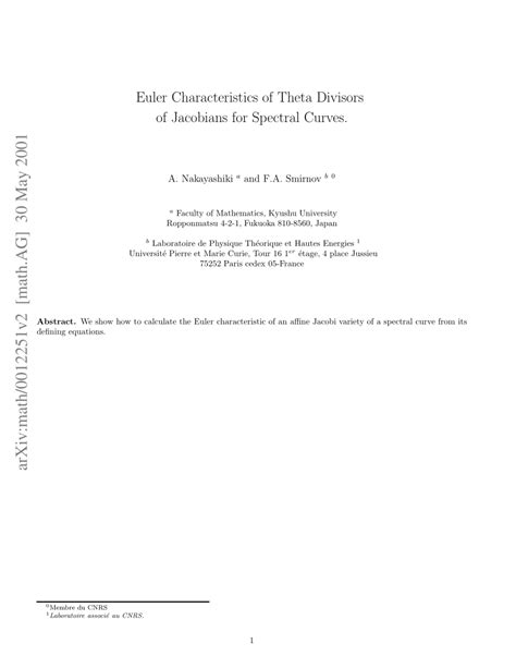 Pdf Euler Characteristics Of Theta Divisors Of Jacobians For Spectral