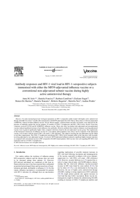Pdf Antibody Responses And Hiv1 Viral Load In Hiv1 Seropositive Subjects Immunised With Either