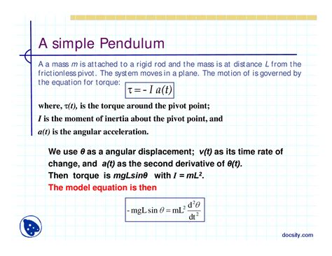 Simple Pendulum Stochastic Process Lecture Slides Docsity