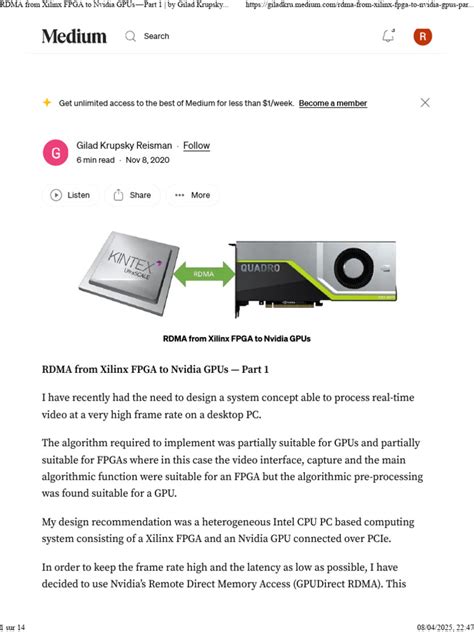 Rdma From Xilinx Fpga To Nvidia Gpus Part 1 By Gilad Krupsky