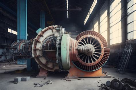 premium ai image workers assembling and constructing gas turbines in