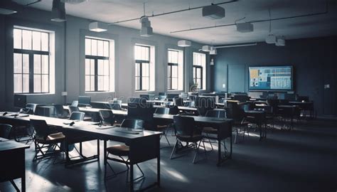 Empty Classroom With Modern Chairs And Desks Generated By Ai Stock