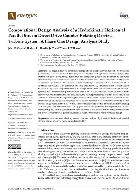Pdf Computational Design Analysis Of A Hydrokinetic Horizontal Parallel Stream Direct Drive