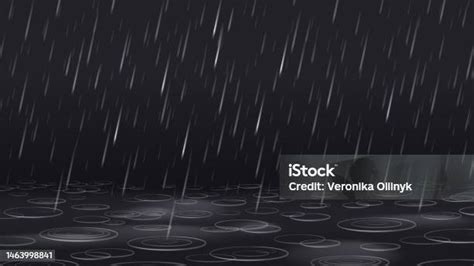 폭우 모세관 표면 파도는 흐릿한 떨어지는 빗방울 잔물결 치는 비 웅덩이 벡터 배경 그림에서 물 표면에 원을 그리며 비에 대한 스톡 벡터 아트 및 기타 이미지 Istock