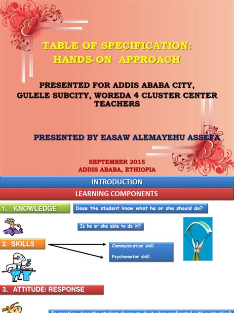 table of specification a hands on approach pdf