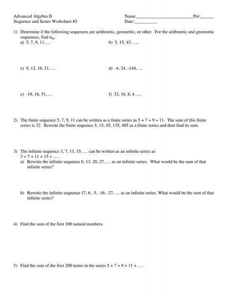 sequence and series worksheet 2 date 1 determine i