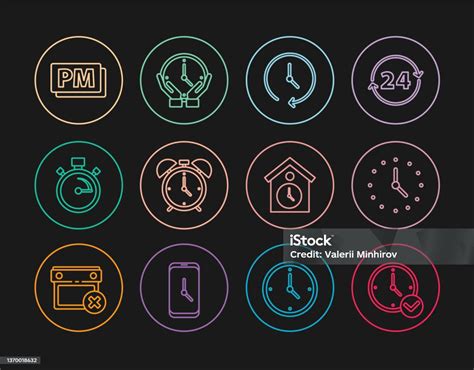 세트 라인 시계 알람 시계 스톱워치 Pm 복고풍 벽과 아이콘 벡터 2 위 상 종류에 대한 스톡 벡터 아트 및 기타 이미지 2 위 상 종류 개념 계시기 Istock