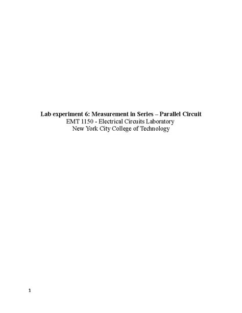 EMT 1150 Lab 7 Series Parallel Circuit Lab Experiment 6 Measurement In Series Parallel