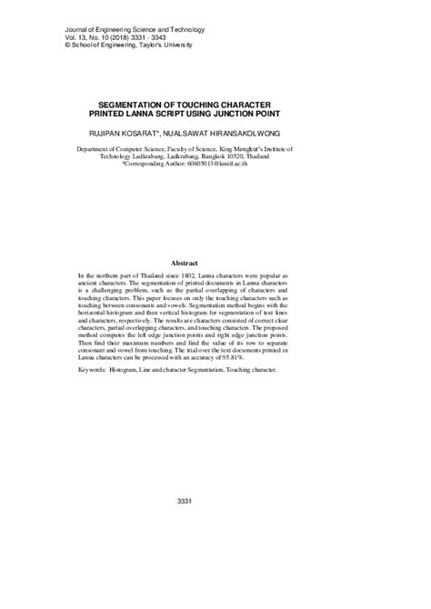 Pdf Segmentation Of Touching Character Printed Lanna Script Using