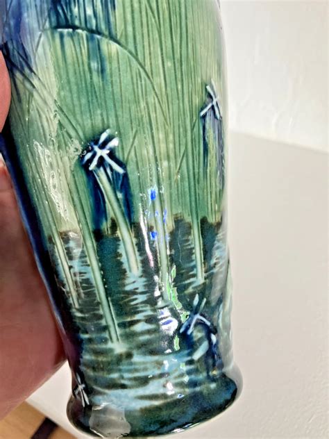 Tim Eberhardt Pottery Dragonfly Vase W Fish 2009 Ex Cond Ebay