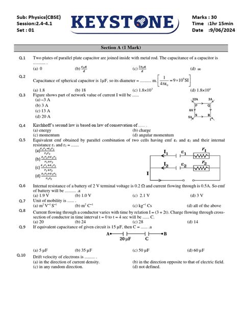 cbse set 1 2 4 4 1 pdf capacitor electrical resistivity and