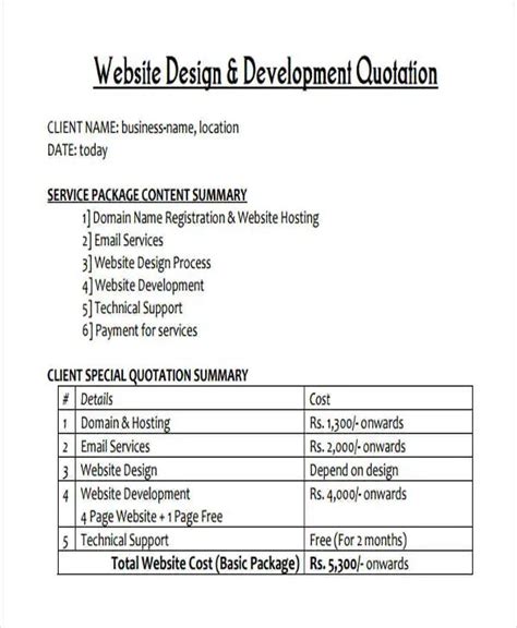 Web Development Quotation Template Employee Onboarding Template