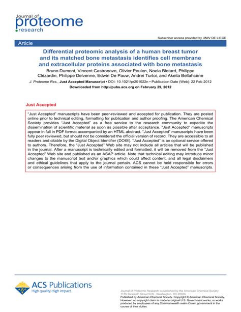 Differential Proteomic Analysis Of A Human Breast Tumor