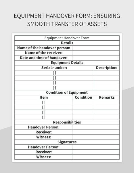 Asset Handover Form: Efficient Transfer Of Responsibilities Excel ...
