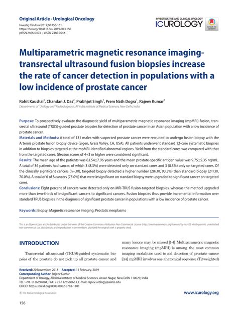 Pdf Multiparametric Magnetic Resonance Imaging Transrectal Ultrasound Fusion Biopsies Increase
