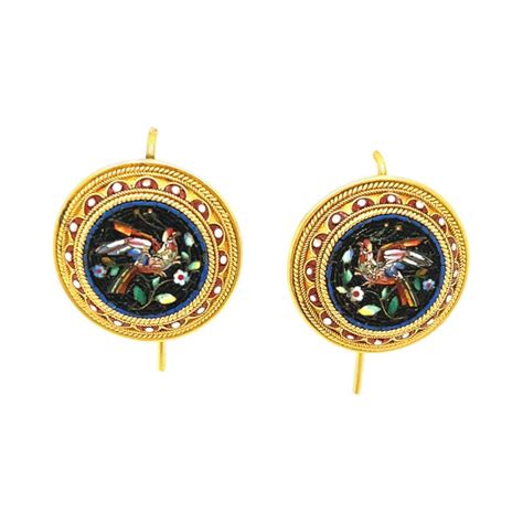 Antique 18 Karat Yellow Gold Micromosaic Earrings At 1stdibs