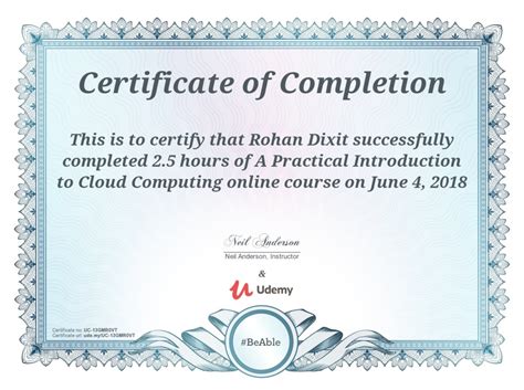 completion certificate for a practical introduction to cloud computing