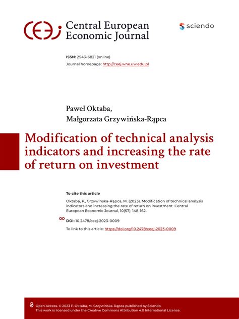 pdf modification of technical analysis indicators and increasing the rate of return on investment