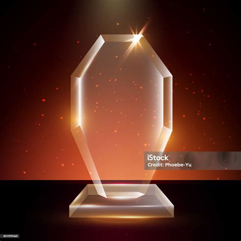 빛나는 배경에서 빈 투명 한 벡터 아크릴 유리 트로피 수상 서식 파일 3차원 형태에 대한 스톡 벡터 아트 및 기타 이미지 3차원 형태 결정체 경기 스포츠 Istock