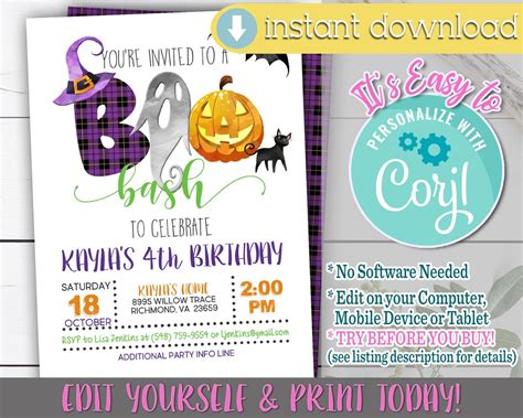 Boo Bash Invitation Boo Bash Birthday Boo Bash Invite Etsy Ireland