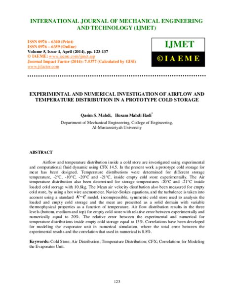 Pdf Experimental And Numerical Investigation Of Airflow And Temperature Distribution In A
