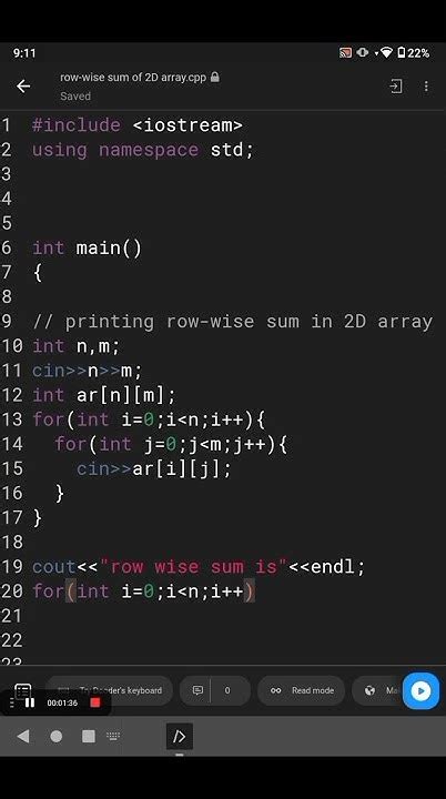 Printing Row Wise Sum Of 2d Arraysmatrix Shorts Programming