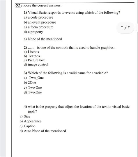 Solved Choose The Correct Answers Visual Basic Chegg