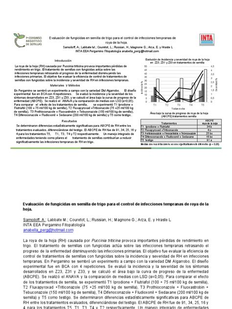 Evaluacion De Fungicidas En Semilla De Trigo Para El Control De Infecciones Tempranas De Roya De