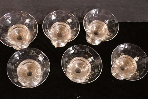 Set Of Etched Crystal Sherbets With Sterling Silver Bases