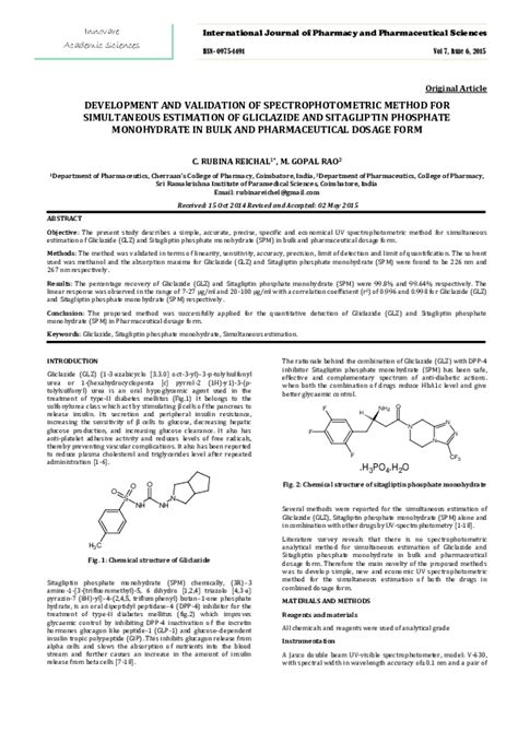 Pdf Development And Validation Of Spectrophotometric Method For Simultaneous Estimation Of
