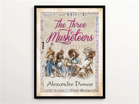 Alexandre Dumas Three Musketeers Book Cover On Vintage Word Cloud Adventure Novel Print