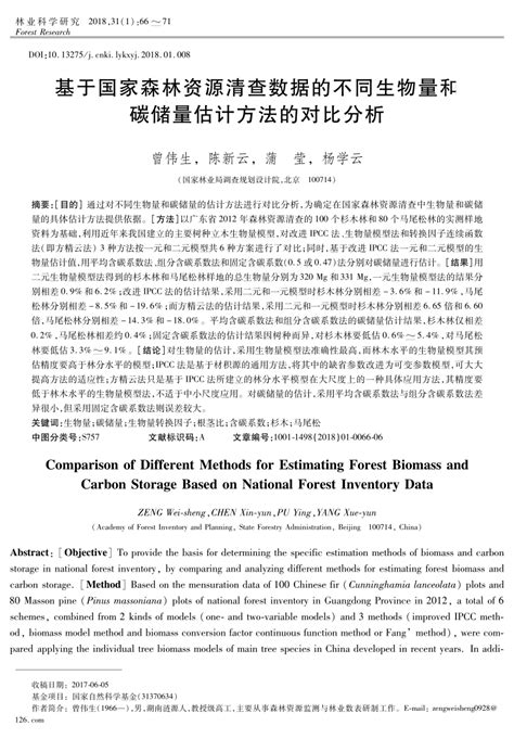 Pdf Comparison Of Different Methods For Estimating Forest Biomass And Carbon Storage Based On