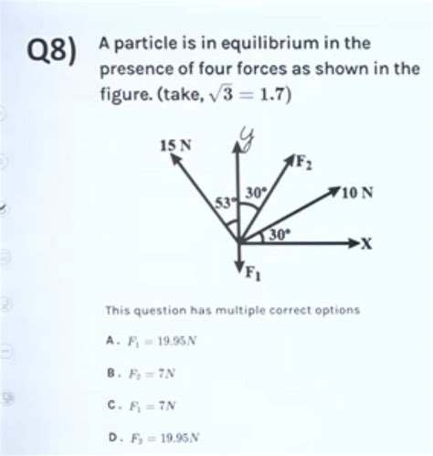 q8 a particle is in equilibrium in the presence of four forces as shown