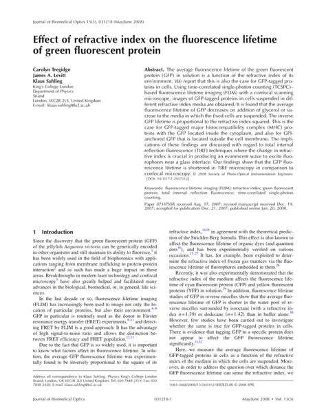Pdf Effect Of Refractive Index On The Fluorescence Lifetime Of Green