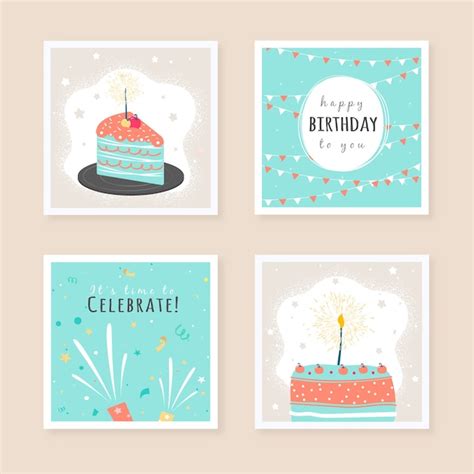 생일 인사말 카드 디자인의 세트 무료 벡터