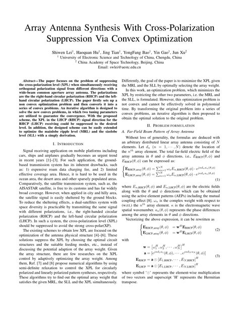 Pdf Array Antenna Synthesis With Cross Polarization Suppression Via Convex Optimization