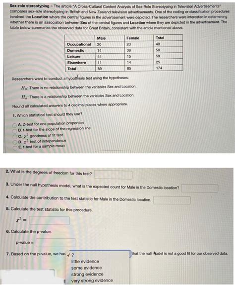 Solved Sex Role Stereotyping The Article A Cross Cultural