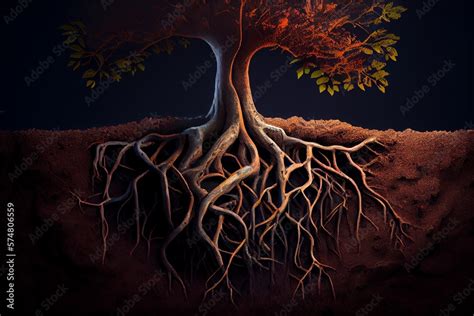 Tree Roots In Soil Close Up Underground Texture Illustration Generative AI Stock Illustration