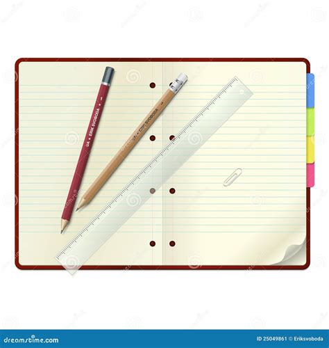 An Open Notebook With Pencils And Ruler Stock Vector Illustration Of College Education 25049861
