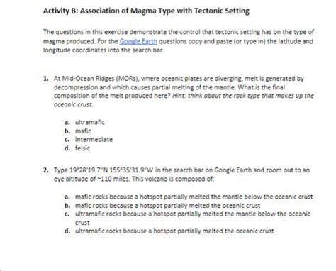 solved activity b association of magma type with tectonic