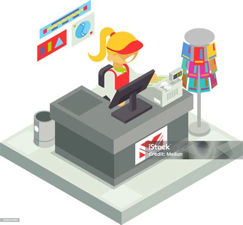 직원 판매자 금고 아이소메트릭 상점 마구간 비즈니스 판매 제공 판매 용품점 시장 아이콘 평면 디자인 벡터 일러스트 레이 션 가정 주방에 대한 스톡 벡터 아트 및 기타 이미지