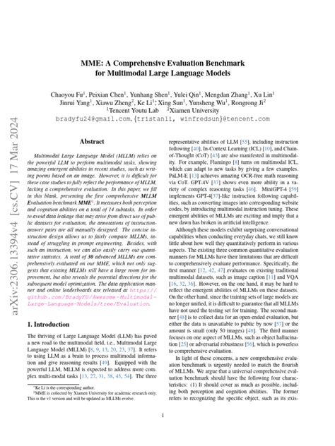 Mme A Comprehensive Evaluation Benchmark For Multimodal Large Language Models Pdf