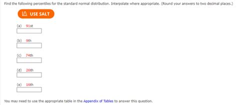 solved find the following percentiles for the standard normal 1