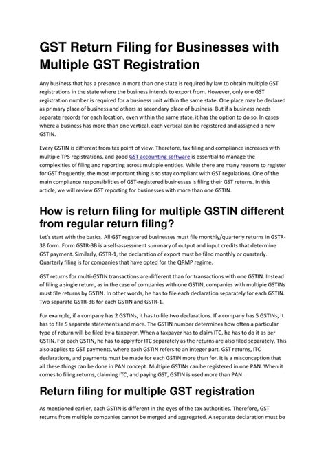 PPT GST Return Filing For Businesses With Multiple GST Registration PowerPoint Presentation