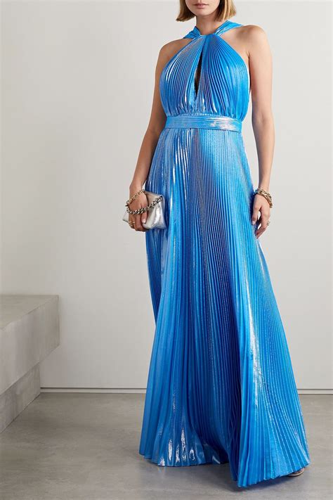 Semsem Cutout Silk And Lurex Blend Plissé Lamé Halterneck Gown The Outnet